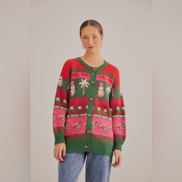 FARM Rio | Sweaters | Nwt Farm Rio Tropical Christmas Ainika Cardigan ...